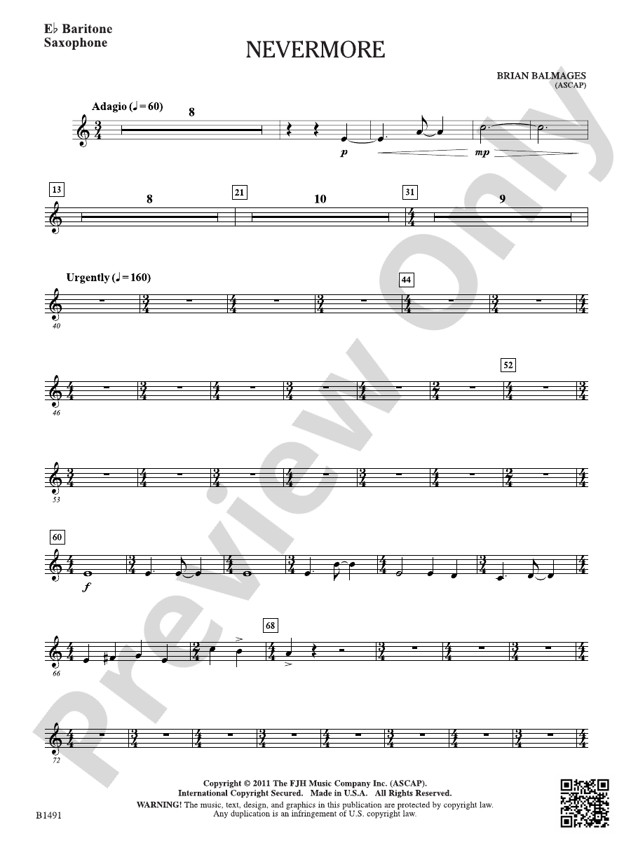 Nevermore: E-flat Baritone Saxophone: E-flat Baritone Saxophone Part ...