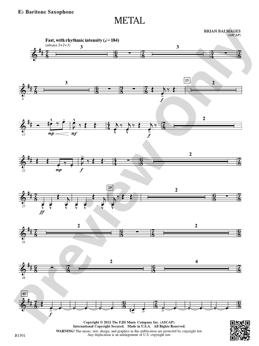 Metal: E-flat Baritone Saxophone: E-flat Baritone Saxophone Part: Brian Balmages - Digital Sheet ...