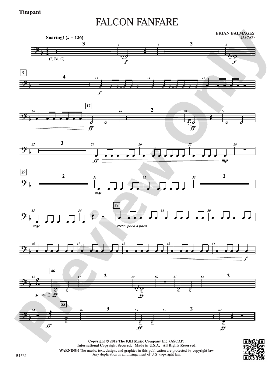 Falcon Fanfare: Timpani: Timpani Part: Brian Balmages - Digital Sheet ...