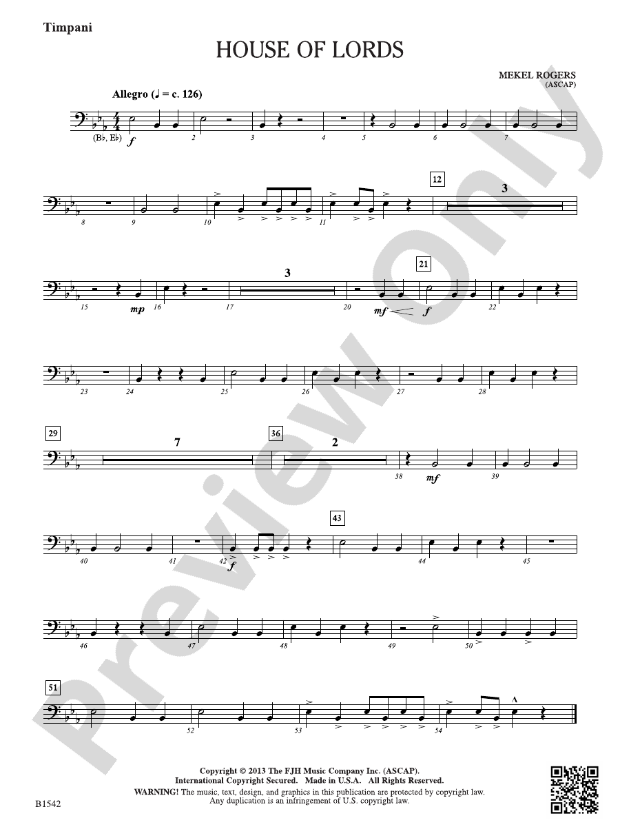 House of Lords: Timpani (Opt.): Timpani (Opt.) Part: Mekel Rogers - Digital Sheet Music Download
