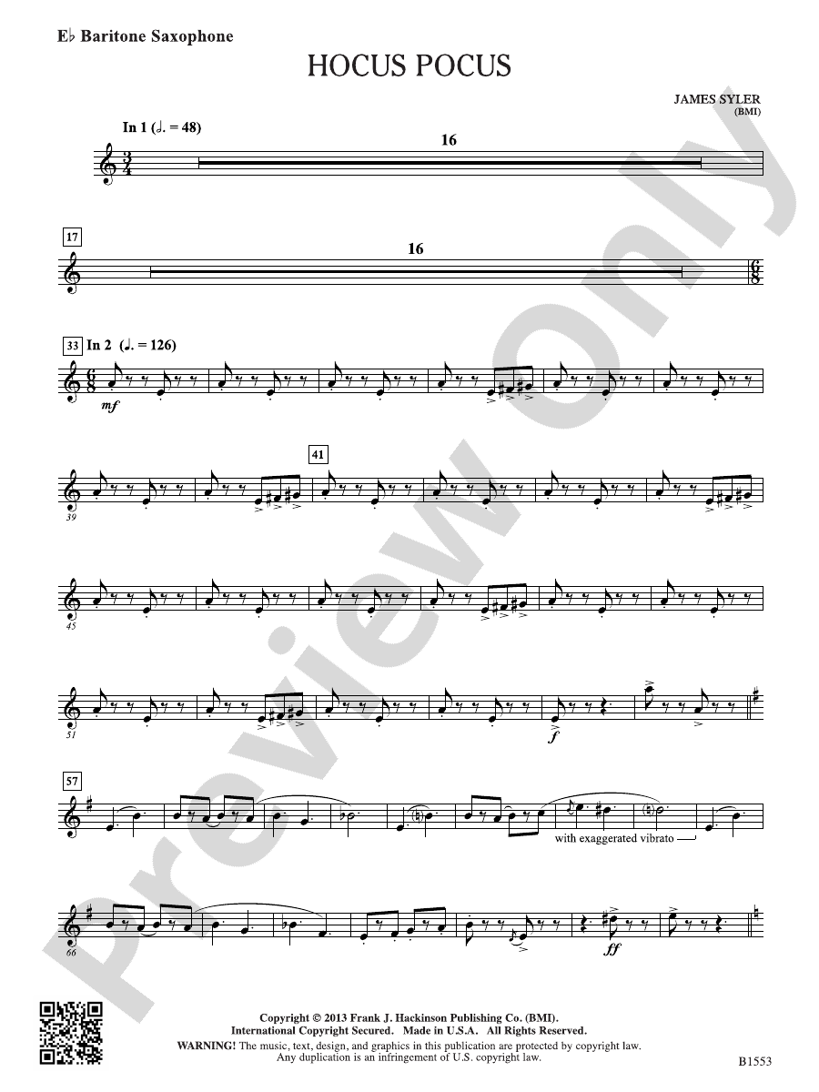Hocus Pocus: E-flat Baritone Saxophone: E-flat Baritone Saxophone Part ...