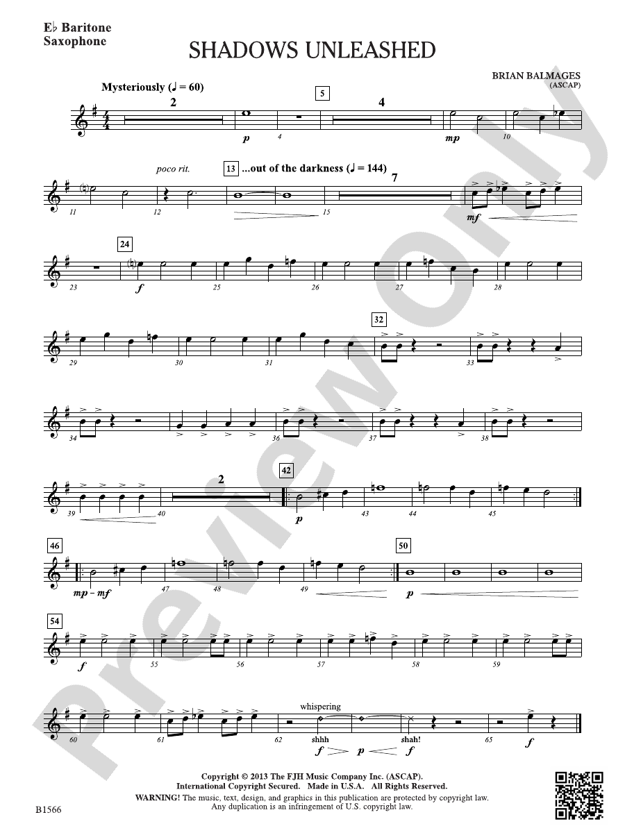 Shadows Unleashed: E-flat Baritone Saxophone: E-flat Baritone Saxophone Part: Brian Balmages ...