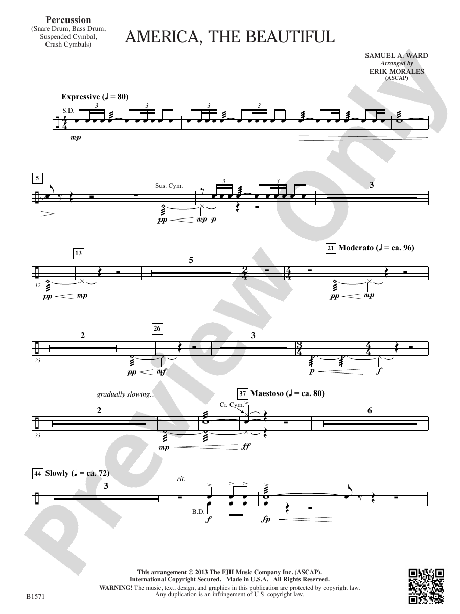 America, The Beautiful: Percussion: Percussion Part: Erik Morales ...