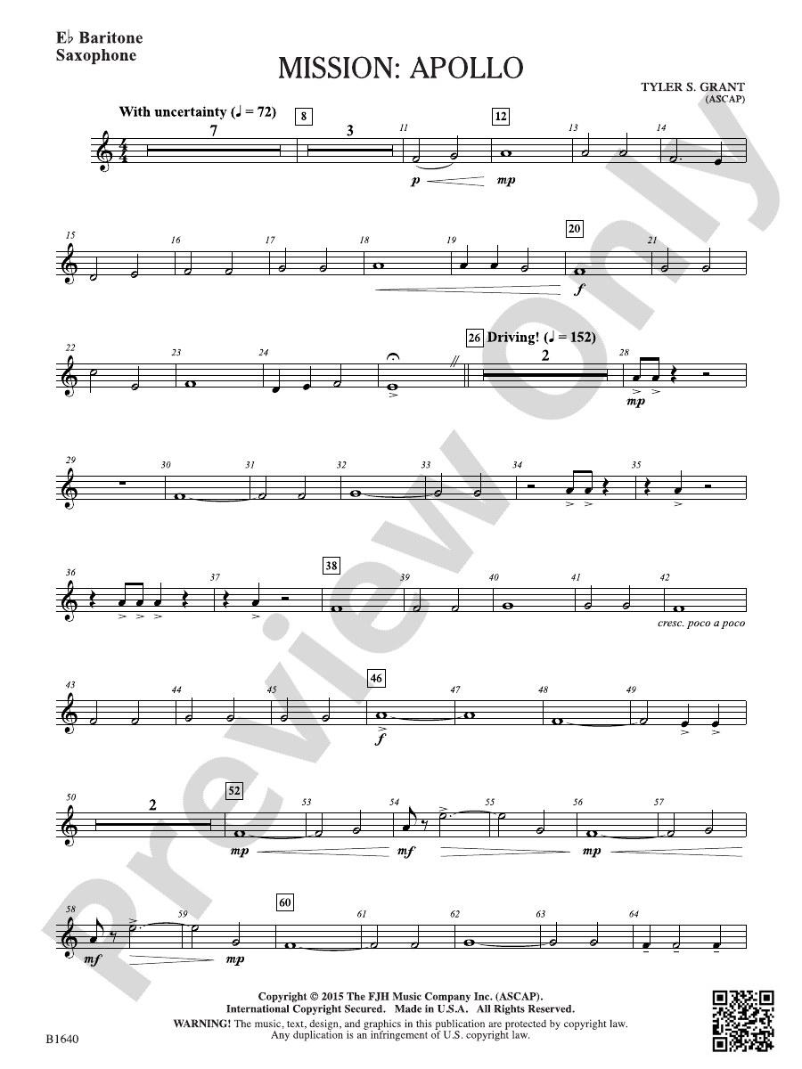 Mission: Apollo: E-flat Baritone Saxophone: E-flat Baritone Saxophone Part: Tyler S. Grant ...