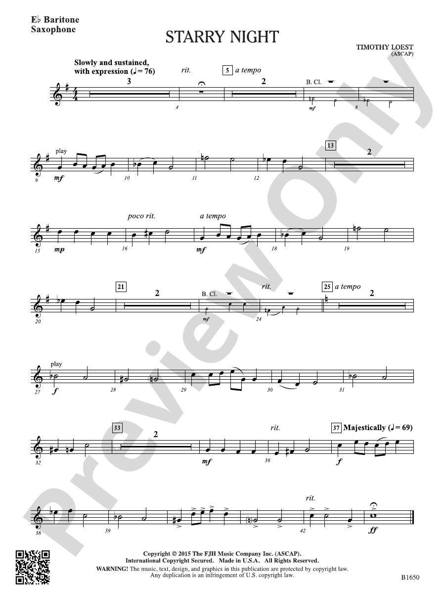 Starry Night: E-flat Baritone Saxophone: E-flat Baritone Saxophone Part ...