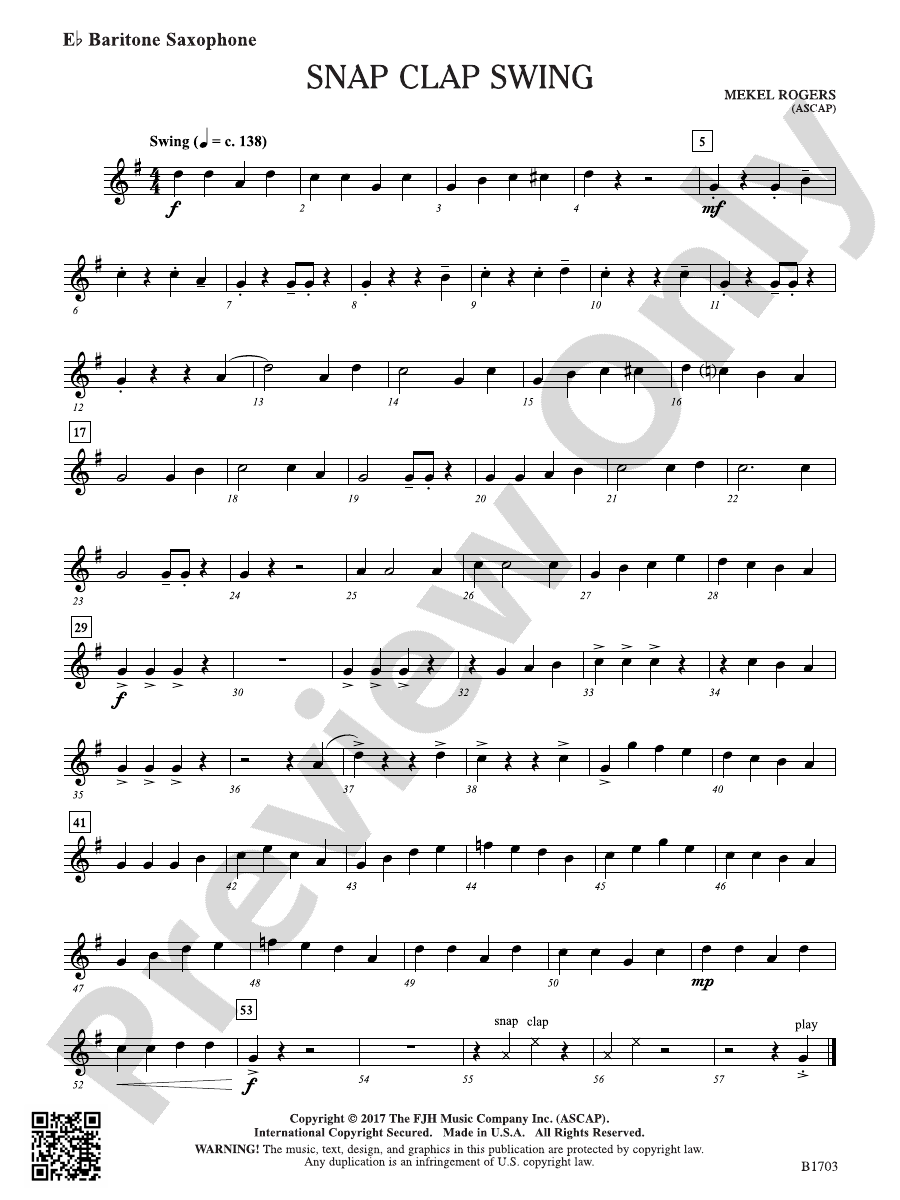 Snap Clap Swing: E-flat Baritone Saxophone: E-flat Baritone Saxophone ...