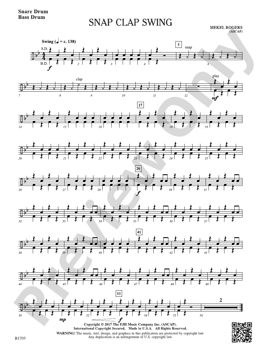 Snap Clap Swing: Snare Drum / Bass Drum: Snare Drum / Bass Drum Part ...
