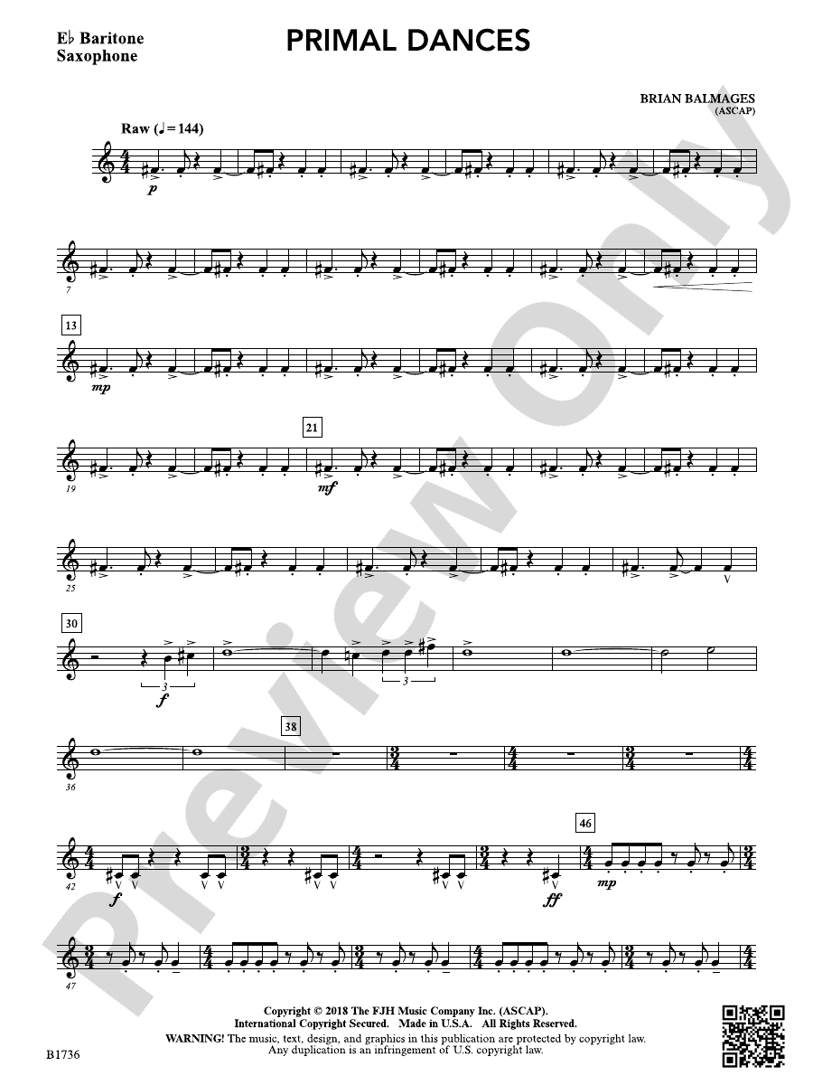 Primal Dances: E-flat Baritone Saxophone: E-flat Baritone Saxophone Part: Brian Balmages ...