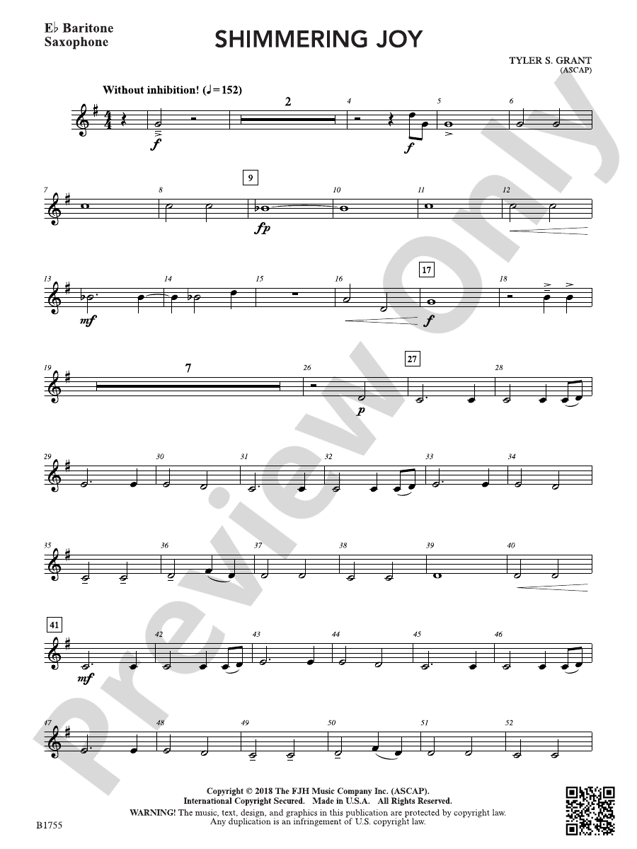 Shimmering Joy: E-flat Baritone Saxophone: E-flat Baritone Saxophone Part: Tyler S Grant ...