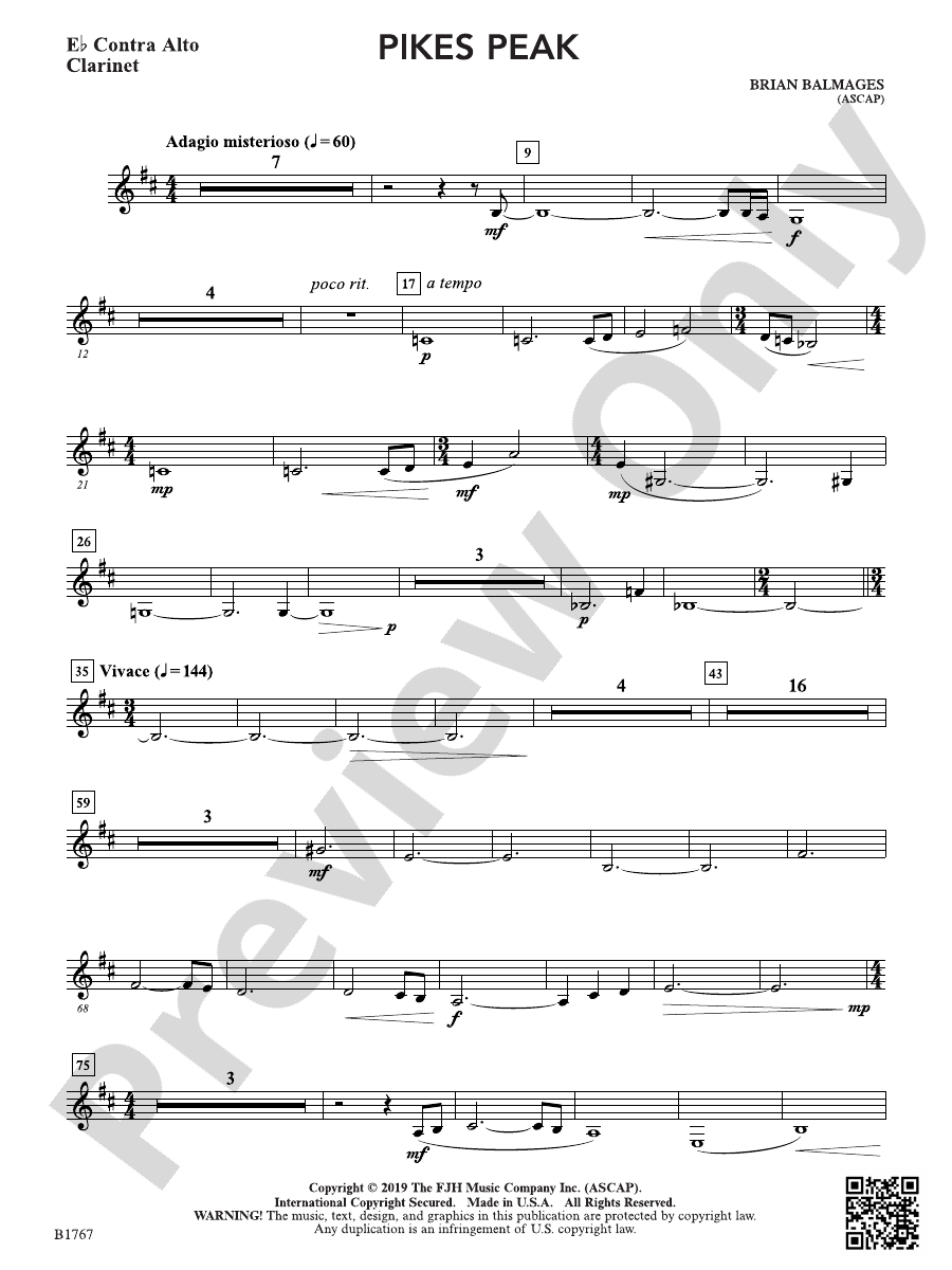 Pikes Peak: E-flat Contra Alto Clarinet: E-flat Contra Alto Clarinet Part: Brian Balmages ...