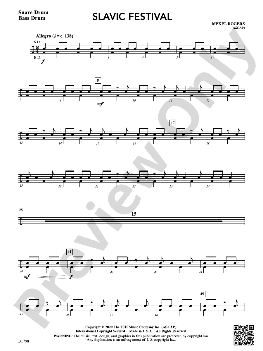 Slavic Festival: Snare Drum / Bass Drum: Snare Drum / Bass Drum Part: Mekel Rogers - Digital ...