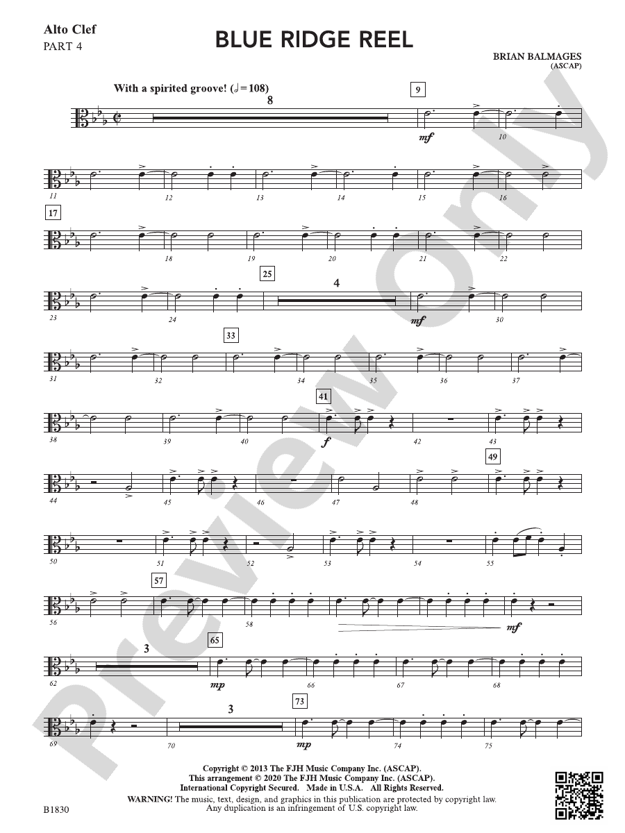 Blue Ridge Reel: Part 4 Alto Clef: Part 4 Alto Clef Part: Brian ...