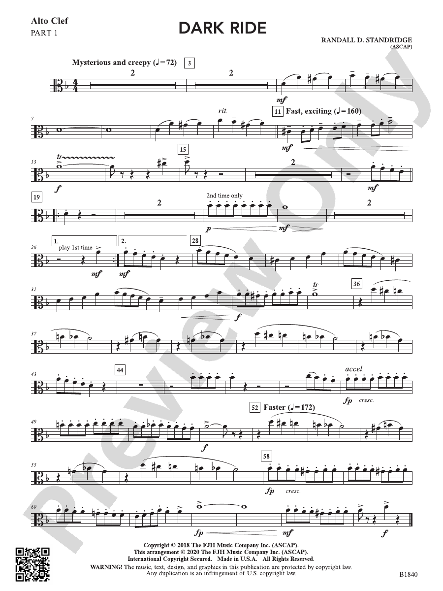 Dark Ride: Part 1 - Alto Clef: Part 1 - Alto Clef Part: Randall D ...