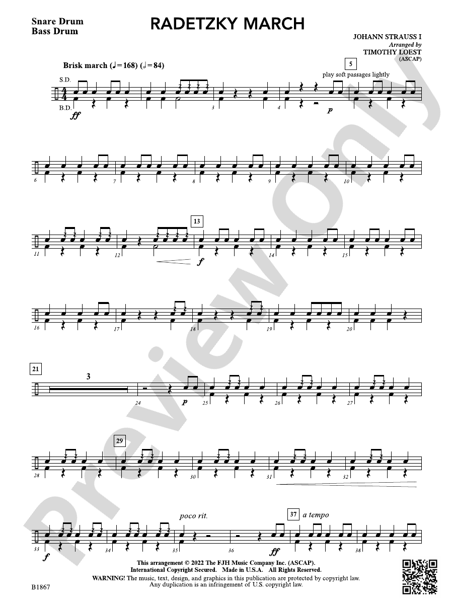Radetzky March: Snare Drum/Bass Drum: Snare Drum/Bass Drum Part: Johann ...