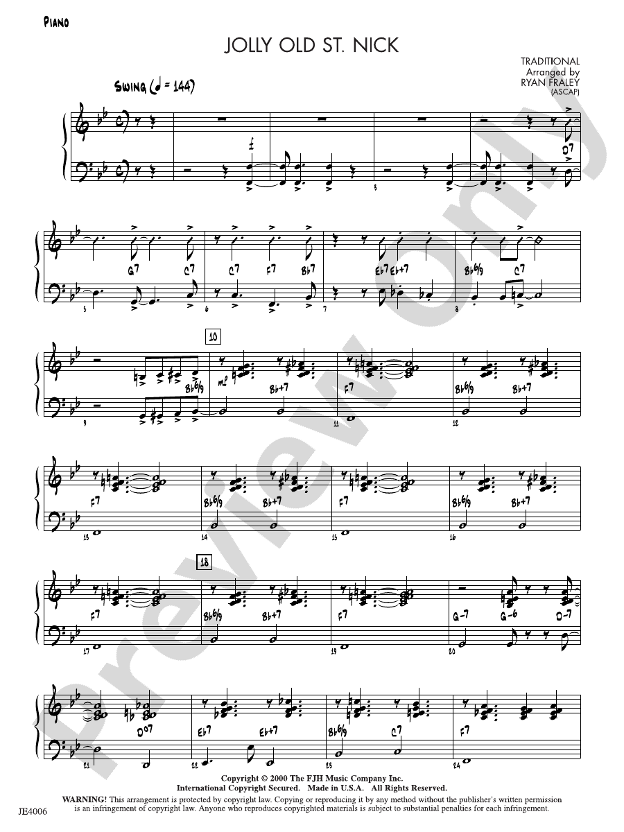 Jolly Old St. Nick: Piano: Piano Part - Digital Sheet Music Download