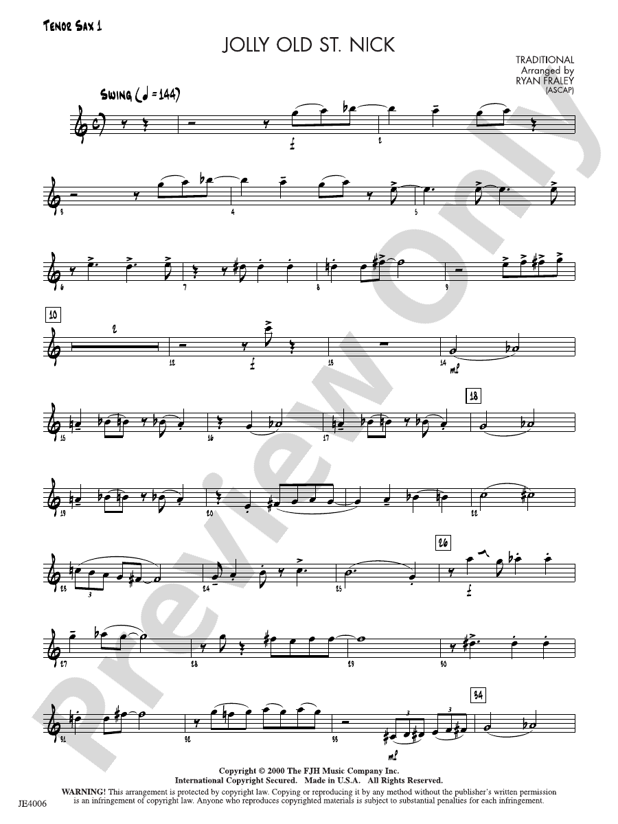 Jolly Old St. Nick: Tenor Sax 1: Tenor Sax 1 Part - Digital Sheet Music ...