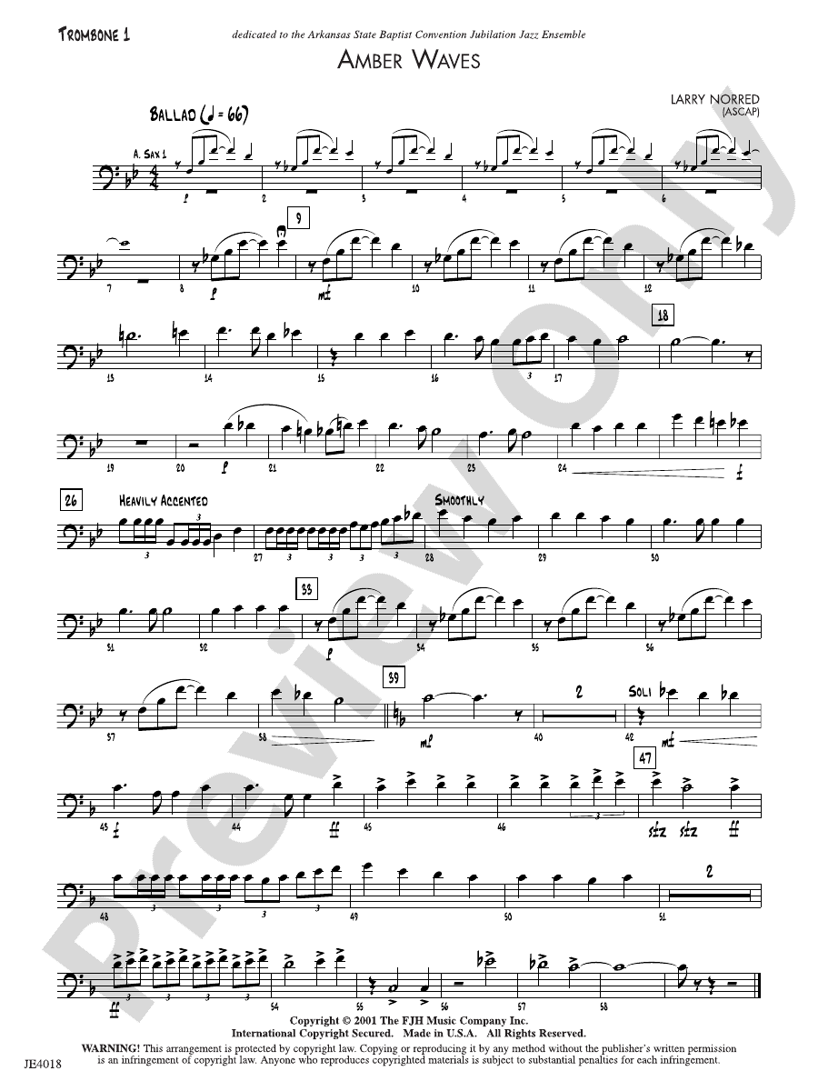 Amber Waves: Trombone 1: Trombone 1 Part: Larry Norred - Digital Sheet Music Download