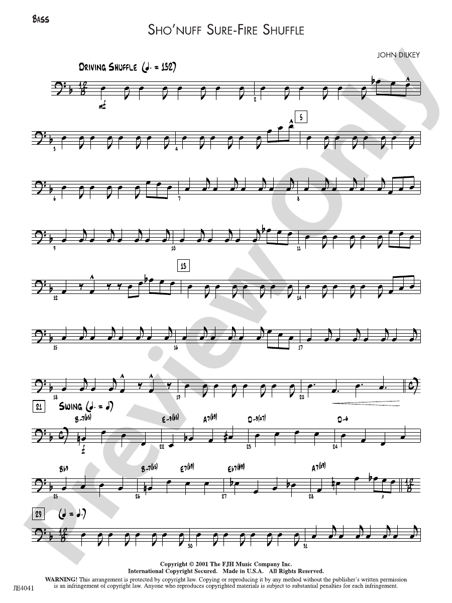 Sho' Nuff Sure-fire Shuffle: Bass: Bass Part: John Dilkey - Digital ...