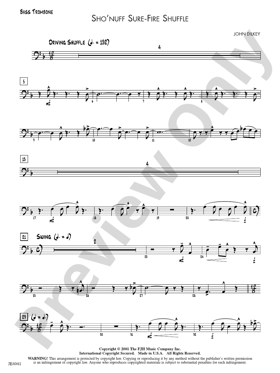Sho' Nuff Sure-fire Shuffle: Bass Trombone: Bass Trombone Part: John ...