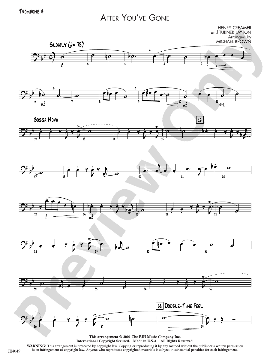 After You've Gone: Trombone 4: Trombone 4 Part: Henry Creamer - Digital ...
