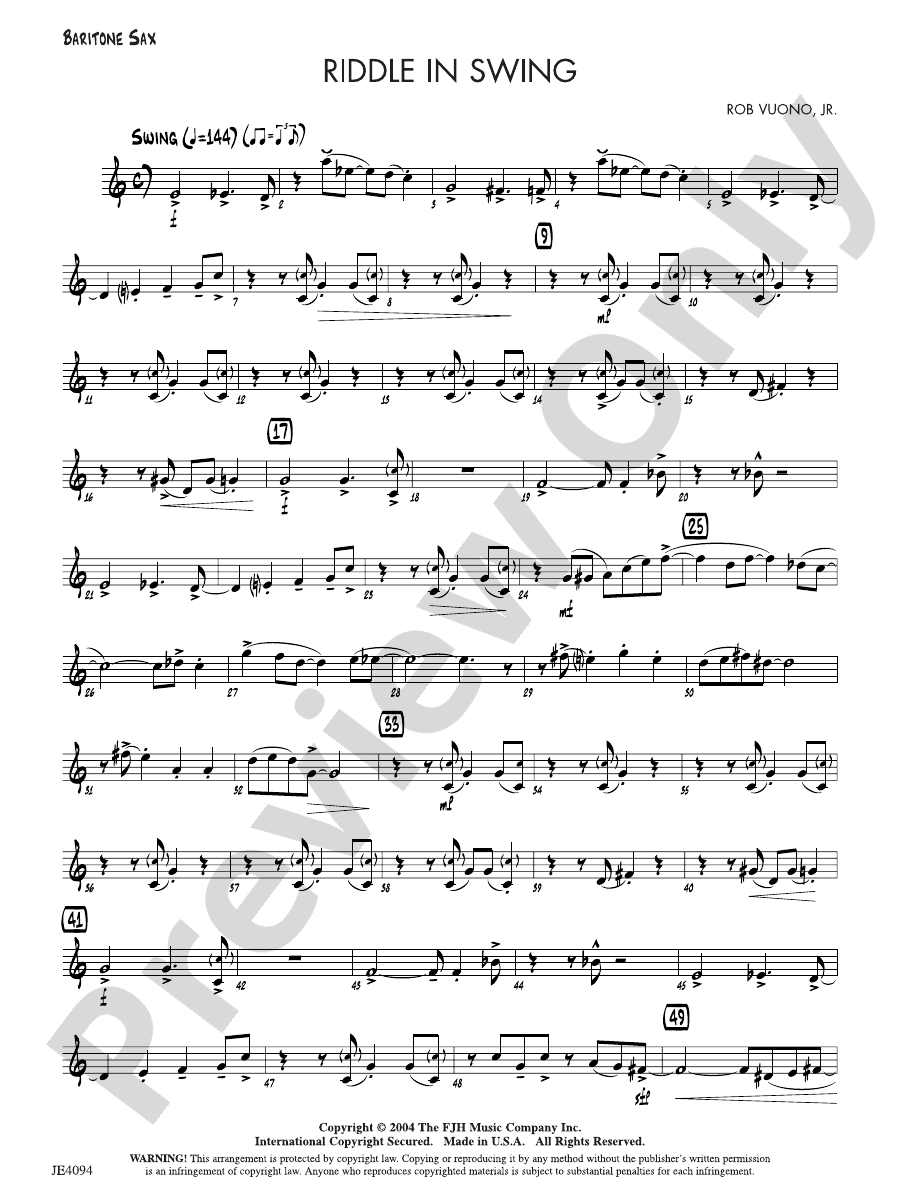 Riddle in Swing: Opt. Baritone Sax: Opt. Baritone Sax Part: Rob Vuono ...