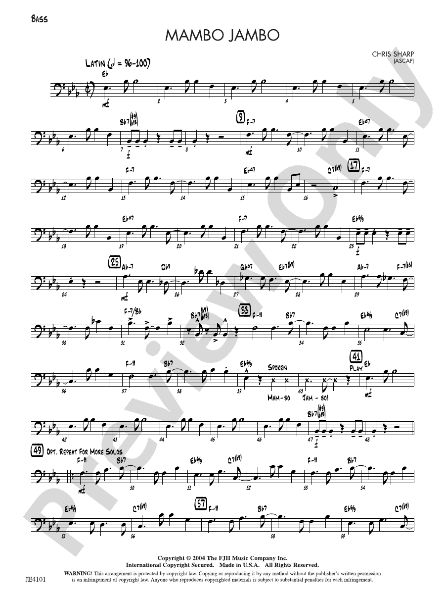 Mambo Jambo: Bass: Bass Part: Chris Sharp - Digital Sheet Music Download