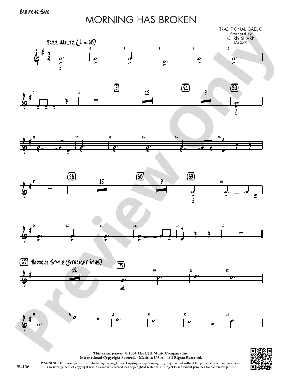 Morning Has Broken: Baritone Sax: Baritone Sax Part - Digital Sheet ...
