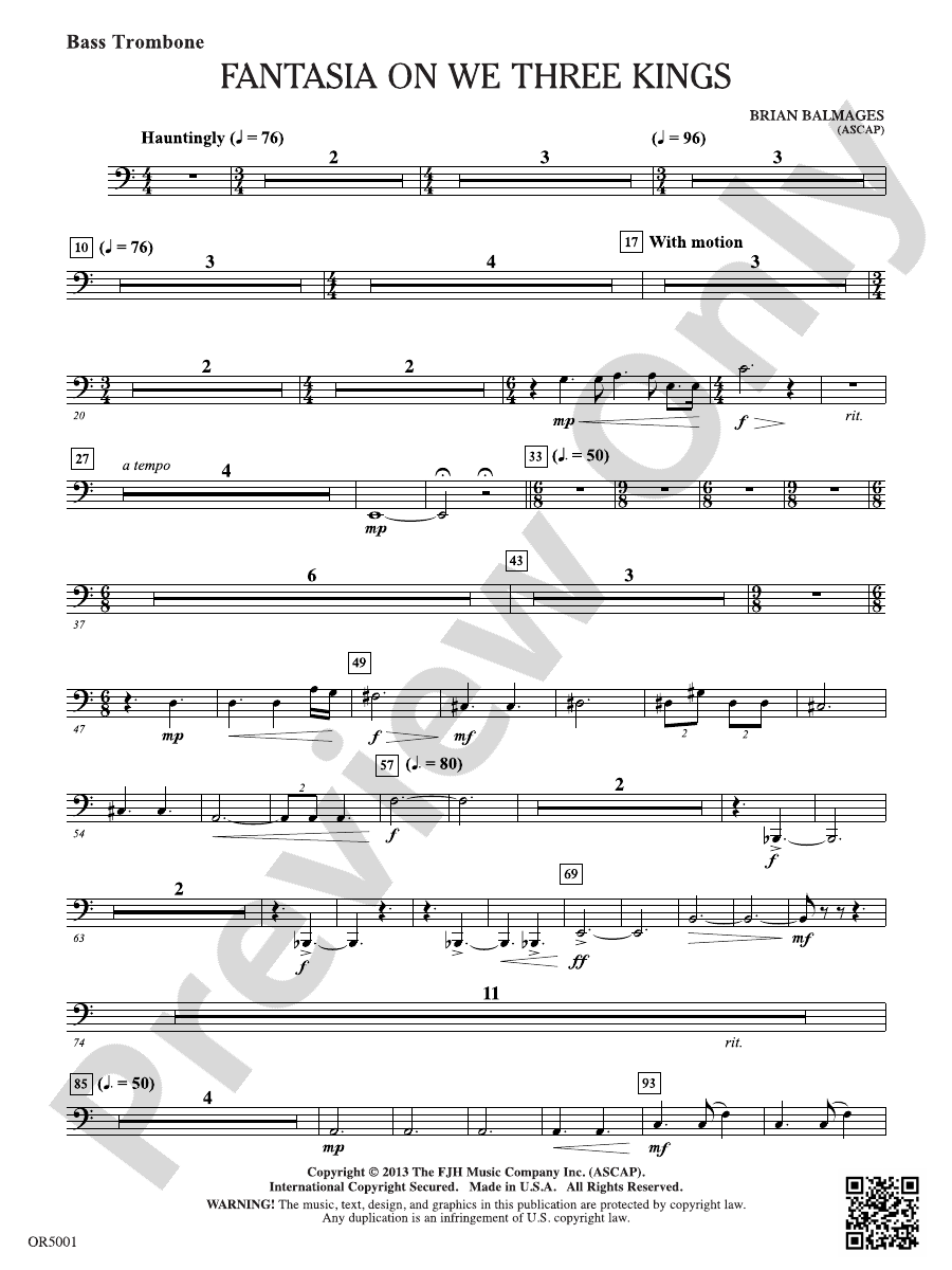 Fantasia on We Three Kings: Bass Trombone: Bass Trombone Part: Brian ...