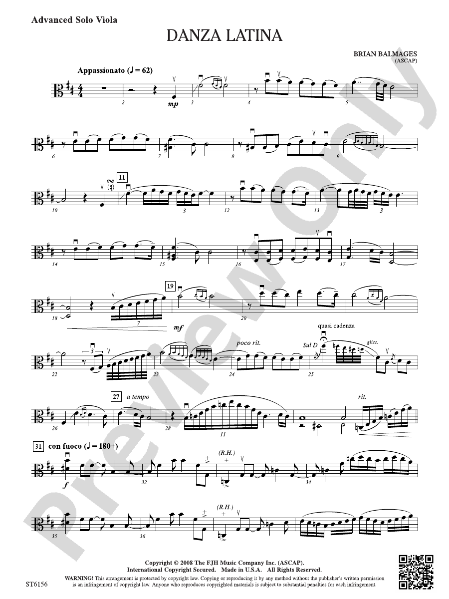 Danza Latina (for Solo Viola or Violin and Orchestra): Advanced Solo ...