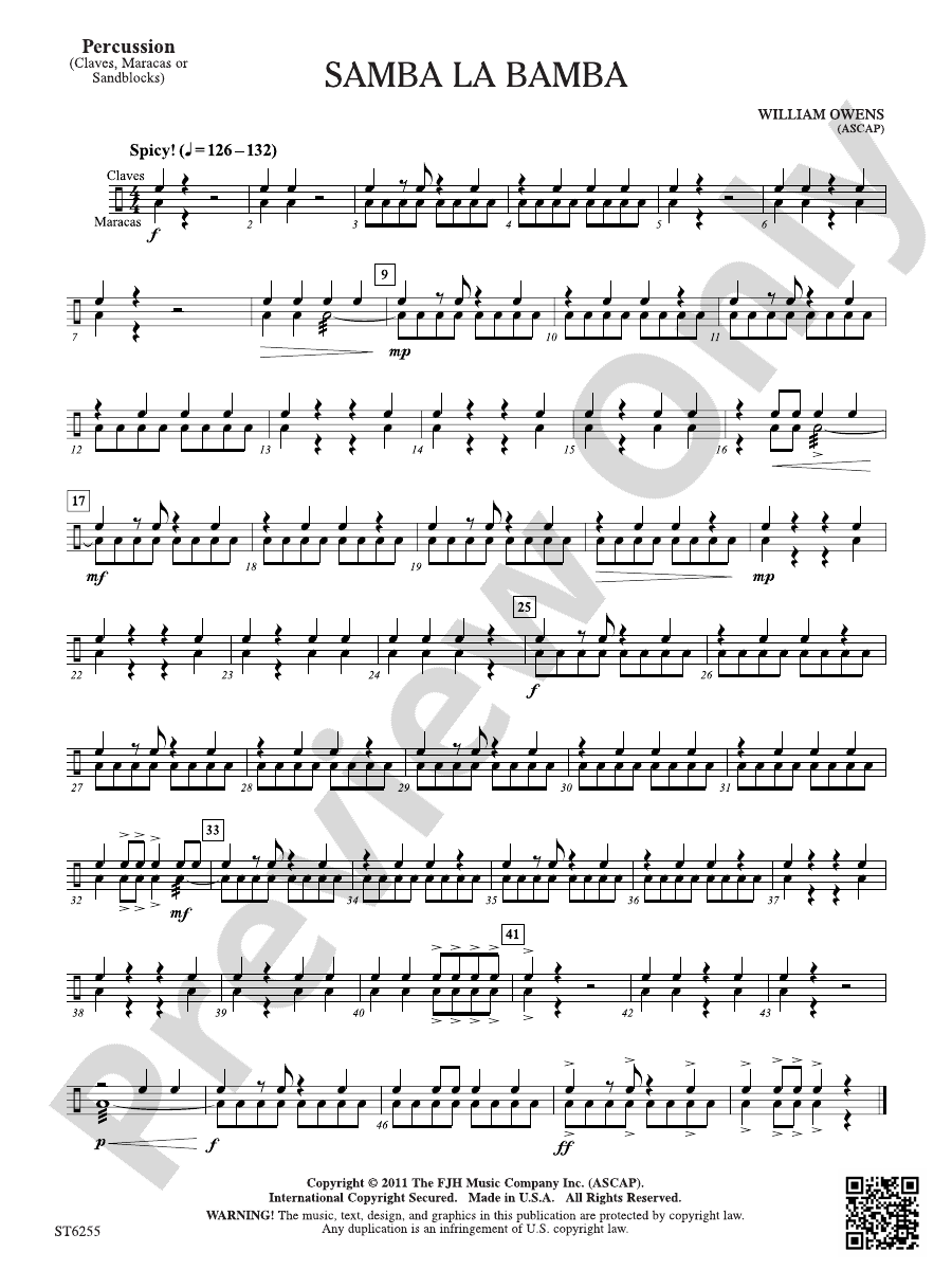 Samba La Bamba: Percussion: Percussion Part: William Owens - Digital ...