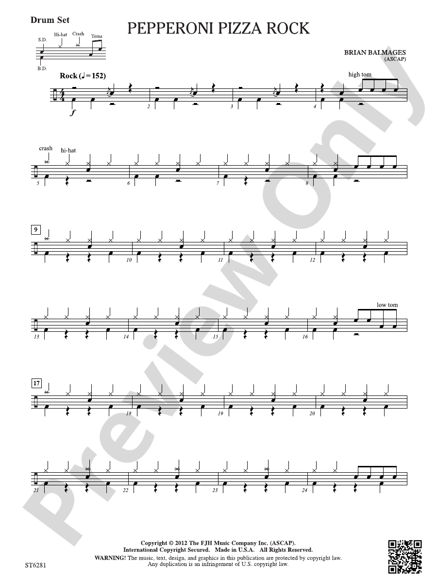 Pepperoni Pizza Rock: Opt. Drum Set: Opt. Drum Set Part: Brian Balmages ...