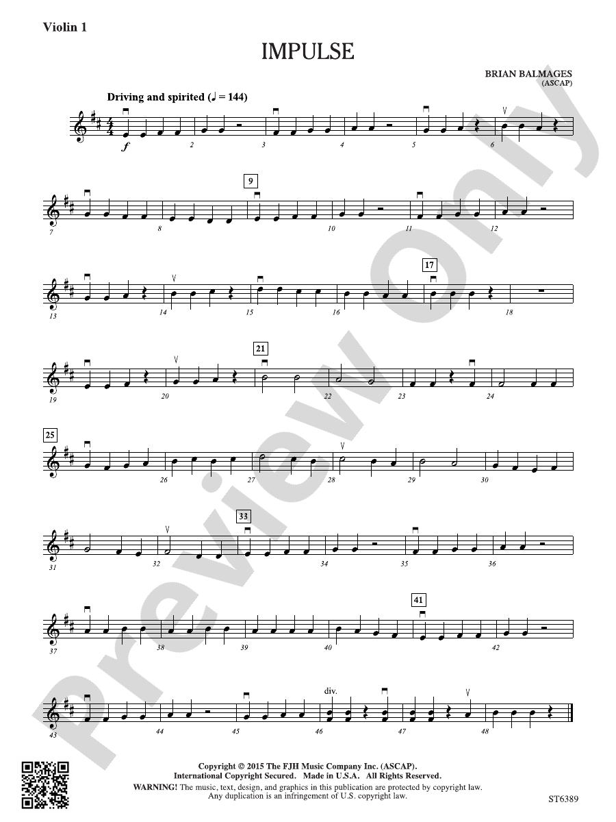 Impulse: Violin 1: Violin 1 Part: Brian Balmages - Digital Sheet Music Download
