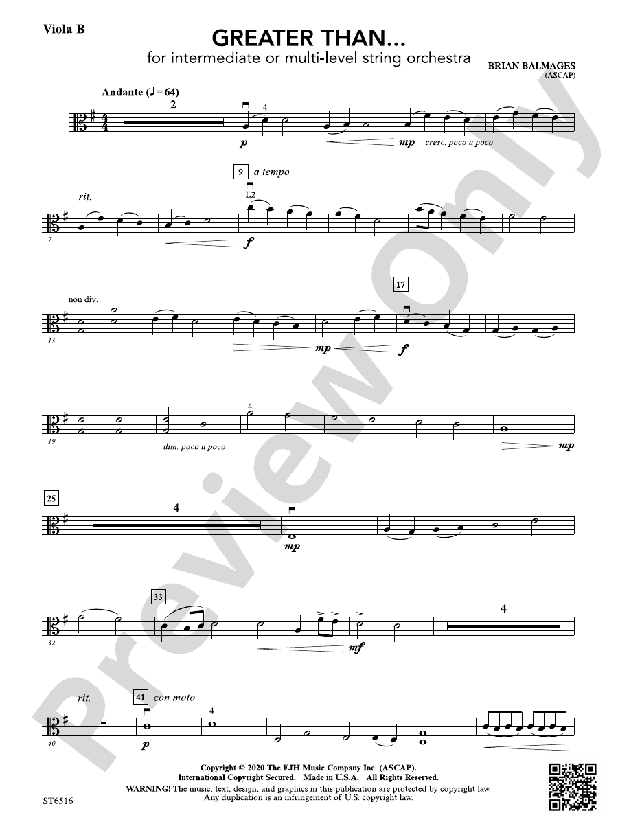 Greater Than...: Viola B: Viola B Part: Brian Balmages - Digital Sheet ...