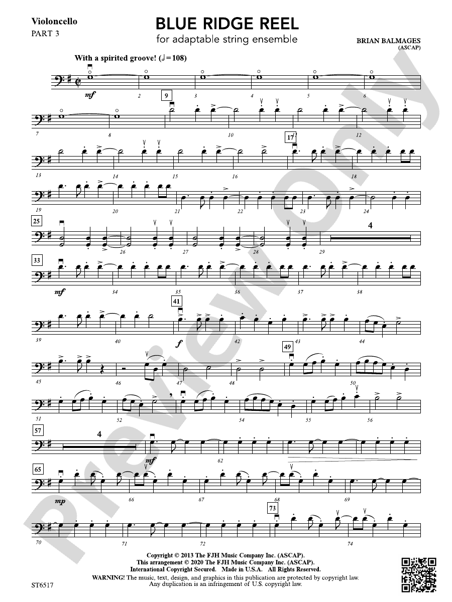 Blue Ridge Reel: Part 3 Violoncello: Part 3 Violoncello Part: Brian ...