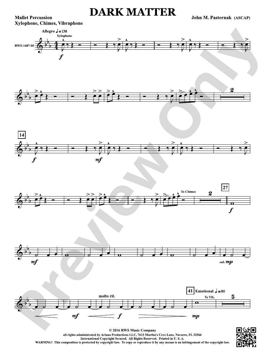 Dark Matter: 1st Mallet Percussion: 1st Mallet Percussion Part: John M. Pasternak - Digital ...