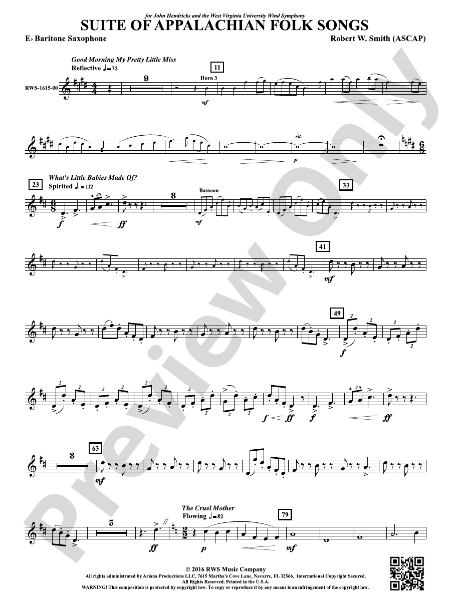 Suite of Appalachian Folk Songs: E-flat Baritone Saxophone: E-flat ...