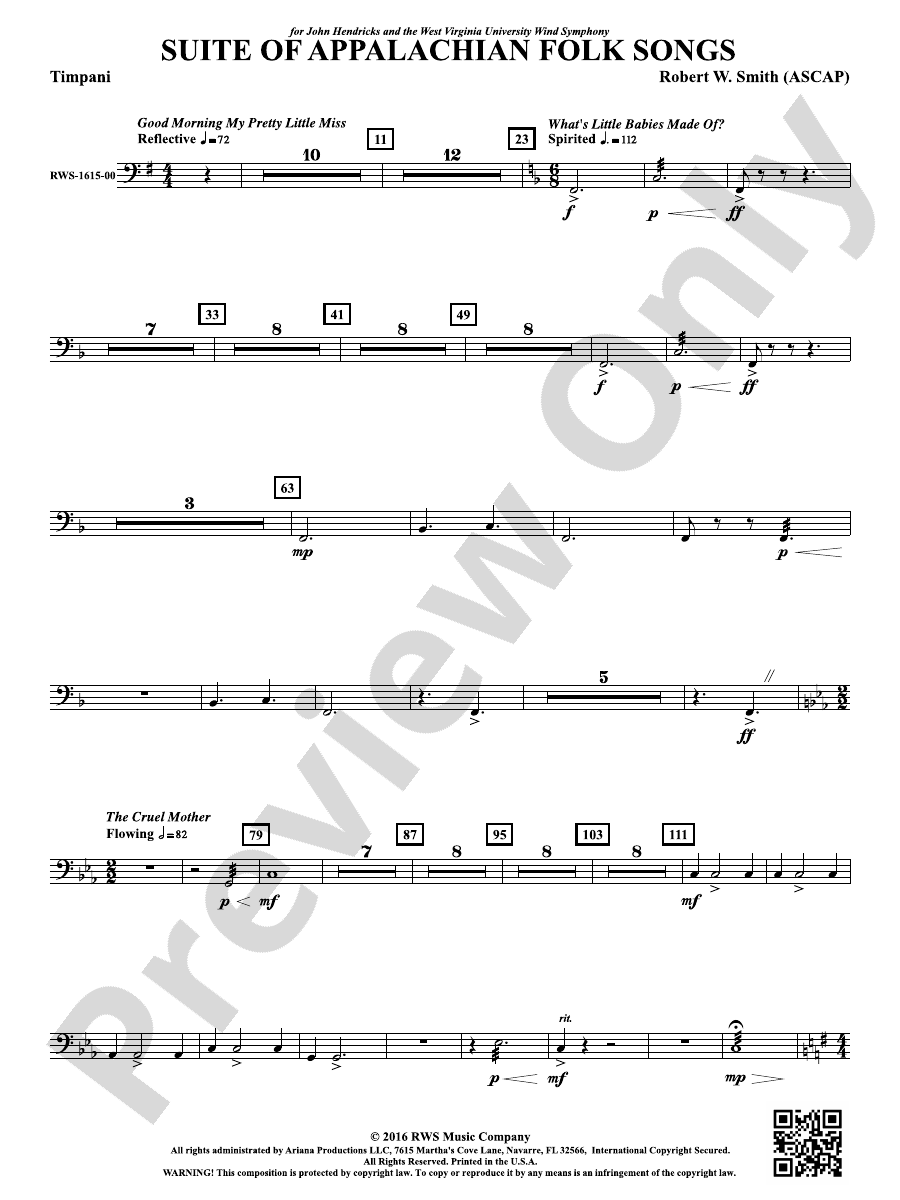 Suite of Appalachian Folk Songs: Timpani: Timpani Part: Robert W. Smith ...