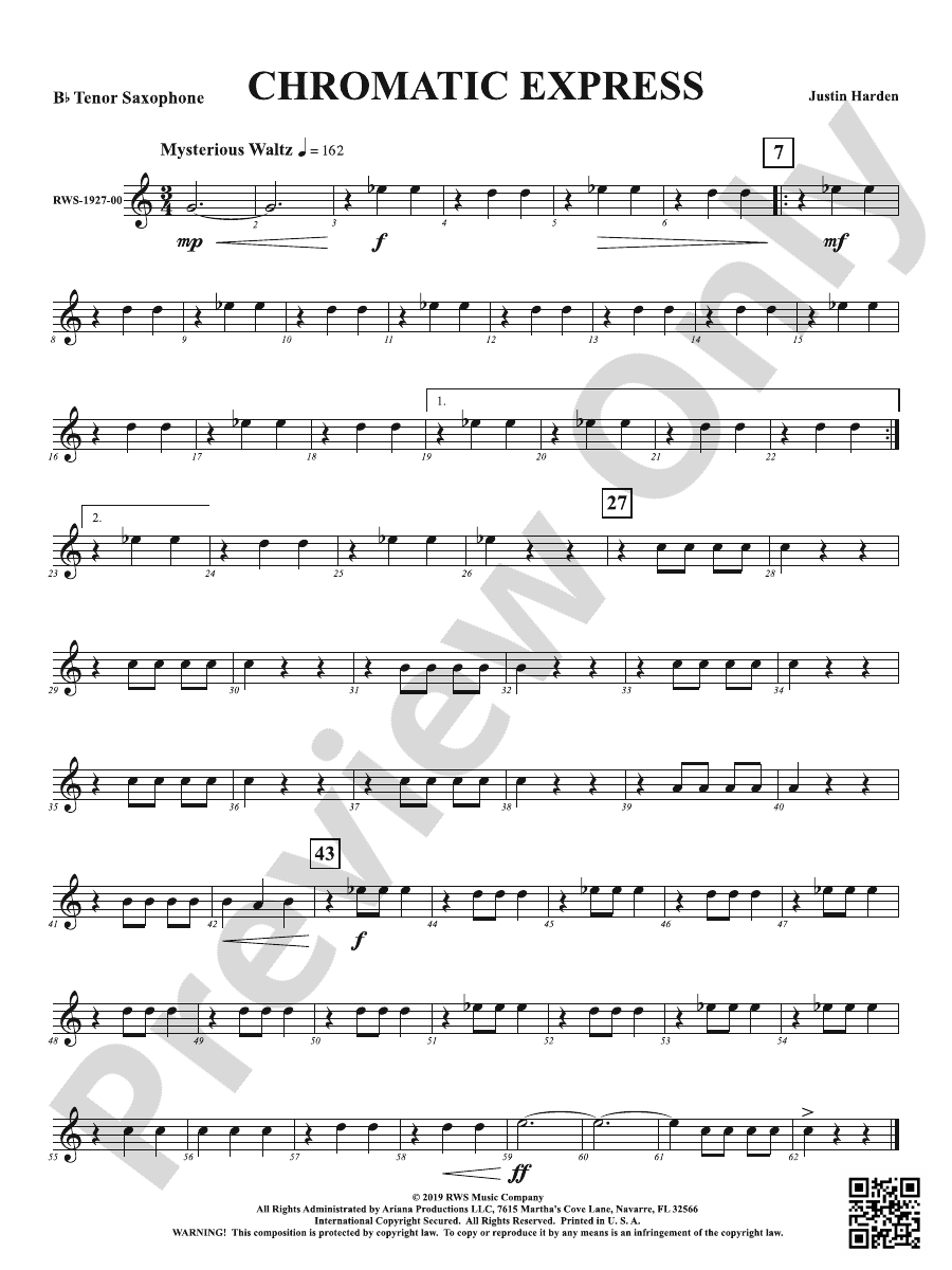 Chromatic Express: B-flat Tenor Saxophone: B-flat Tenor Saxophone Part: Justin Harden - Digital ...