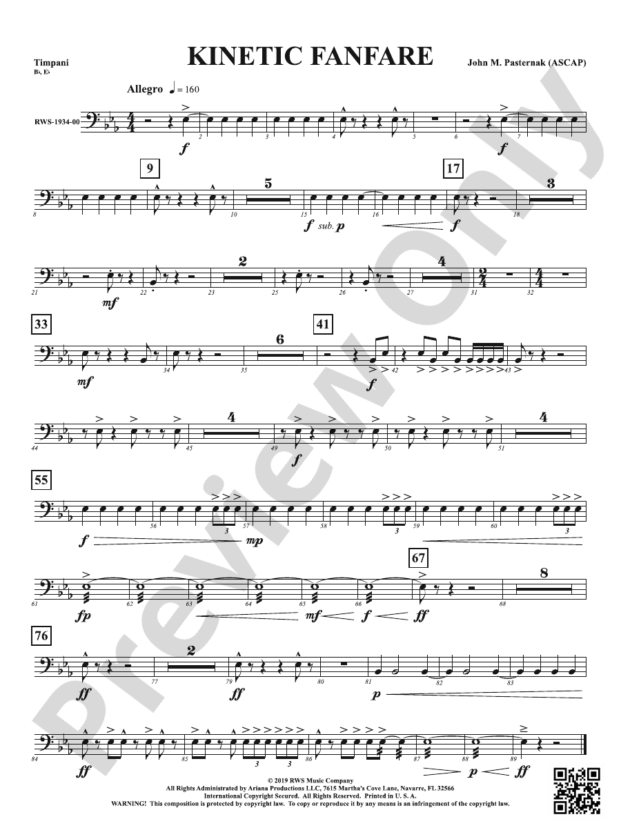 Kinetic Fanfare: Timpani: Timpani Part: John M. Pasternak - Digital Sheet Music Download