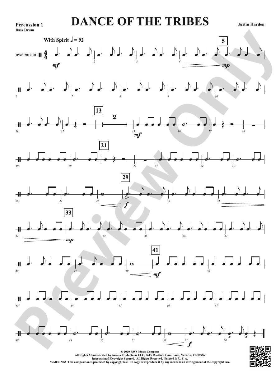 Dance of the Tribes: 1st Percussion: 1st Percussion Part: Justin Harden ...