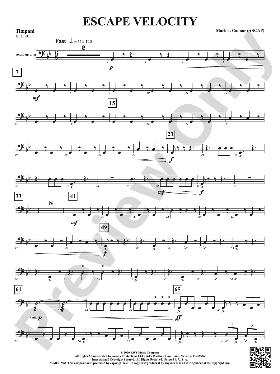 Escape Velocity: Timpani: Timpani Part: Mark J. Connor - Digital Sheet ...
