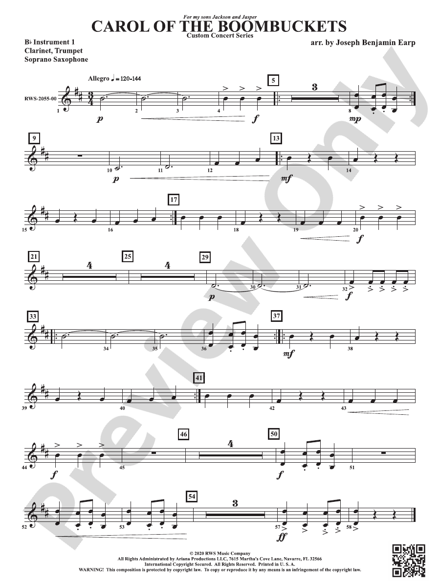 Carol of the Boombuckets: Part 1 - B-flat Instruments: Part 1 - B-flat ...