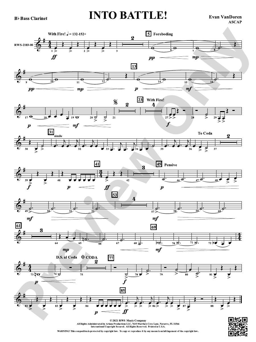 Into Battle!: Bass Clarinet: Bass Clarinet Part: Evan VanDoren ...