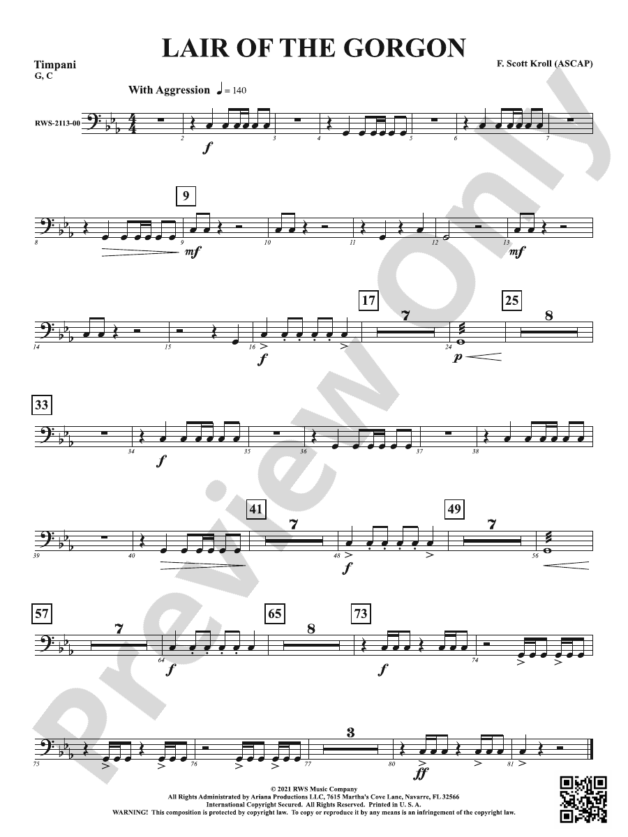 Lair Of The Gorgon: Timpani: Timpani Part: F. Scott Kroll - Digital ...