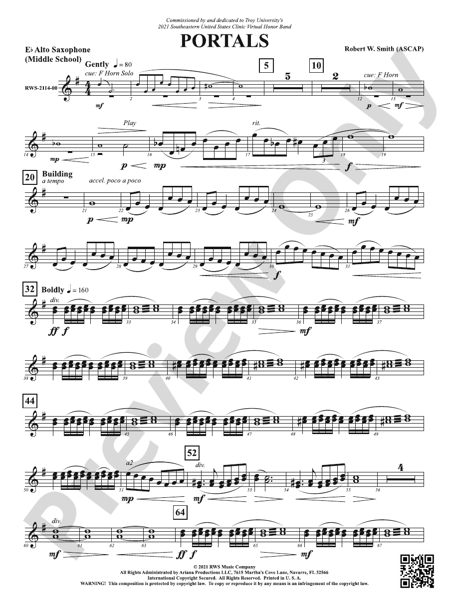 Portals: E-flat Alto Saxophone MIddle School: E-flat Alto Saxophone MIddle School Part: Robert W ...