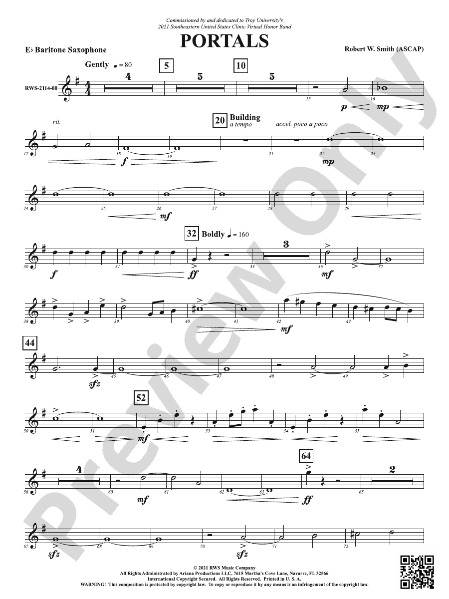 Portals: E-flat Baritone Saxophone: E-flat Baritone Saxophone Part: Robert W. Smith - Digital ...