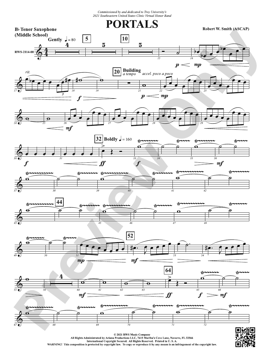 Portals: B-flat Tenor Saxophone Middle School: B-flat Tenor Saxophone Middle School Part: Robert ...