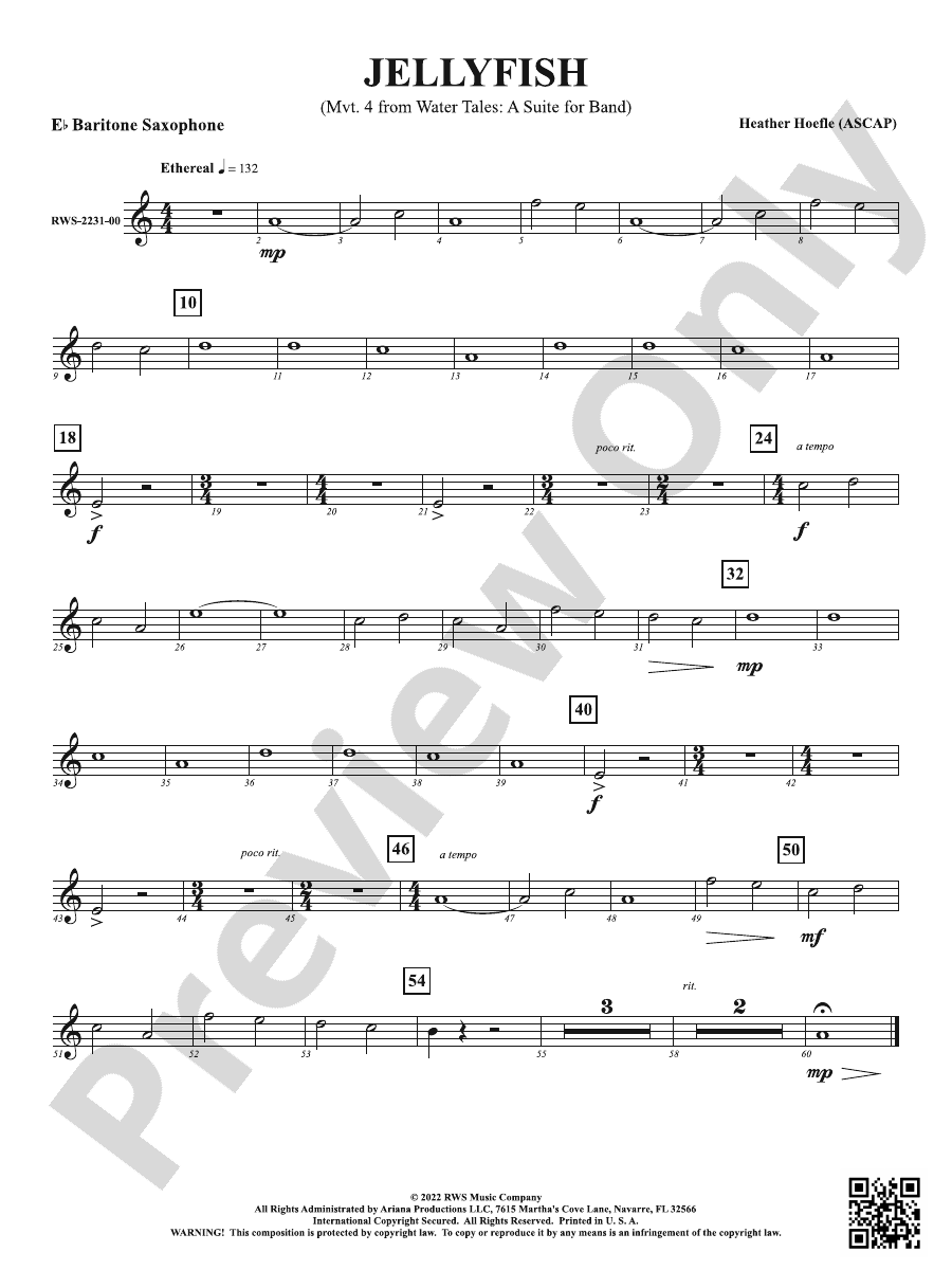 Jellyfish - Mvt. 4 from Water Tales: A Suite for Band: E-flat Baritone ...