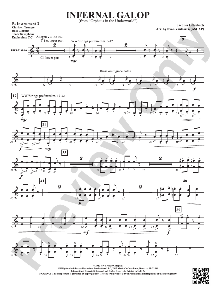 Infernal Galop - From Orpheus in the Underworld: Part 3 - B-flat ...