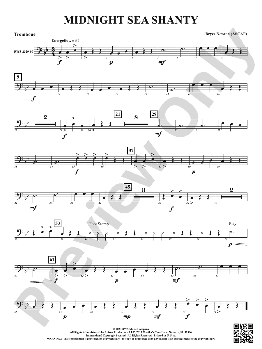 Midnight Sea Shanty: 1st Trombone: 1st Trombone Part: Bryce Newton ...